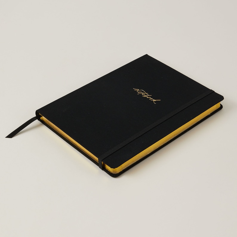 Luxury Black Cloth Notebook – Gilded Edges, Gold Foil Details - Etsy