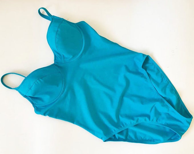 Vintage Blue One Piece Swimsuit Open Back Turquoise Blue Womens Bathing ...