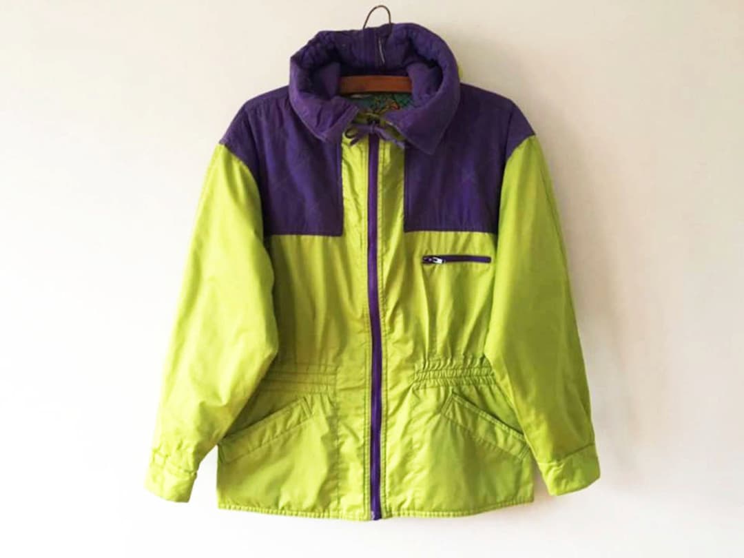 Bright Green Ski Suit Jacket Colorblock Parka Hipster Winter Jacket ...