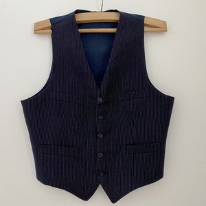 Navy Blue Striped Mens Vest Wool Steampunk Vest Gentlemen's Edwardian ...