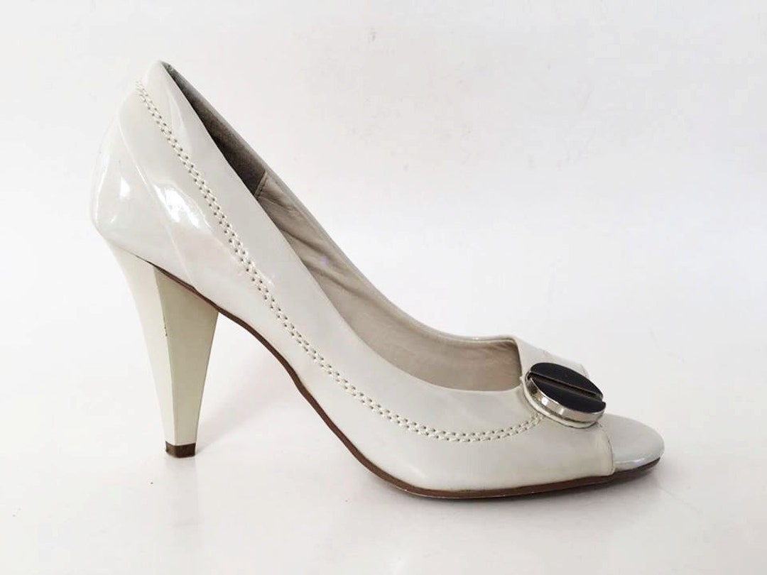 Vintage Light Gray Leather Open Toe Pumps, US 5 / EUR 35 - Etsy