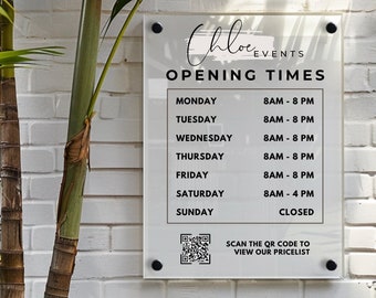 Custom Printed Acrylic Business Hours Sign, Personalised Shop Opening ...
