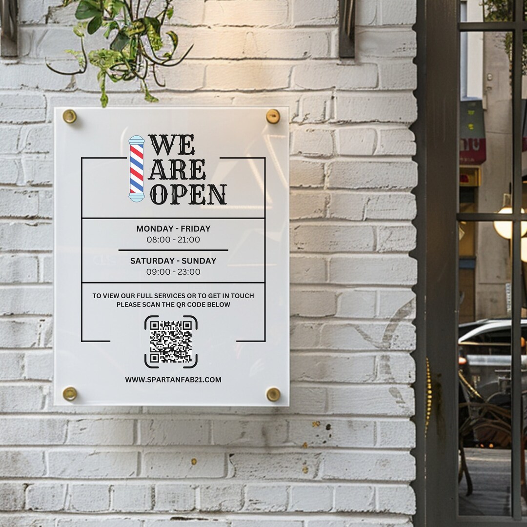 Personalised Acrylic Business Hours Sign, Shop Opening Times, QR Code ...