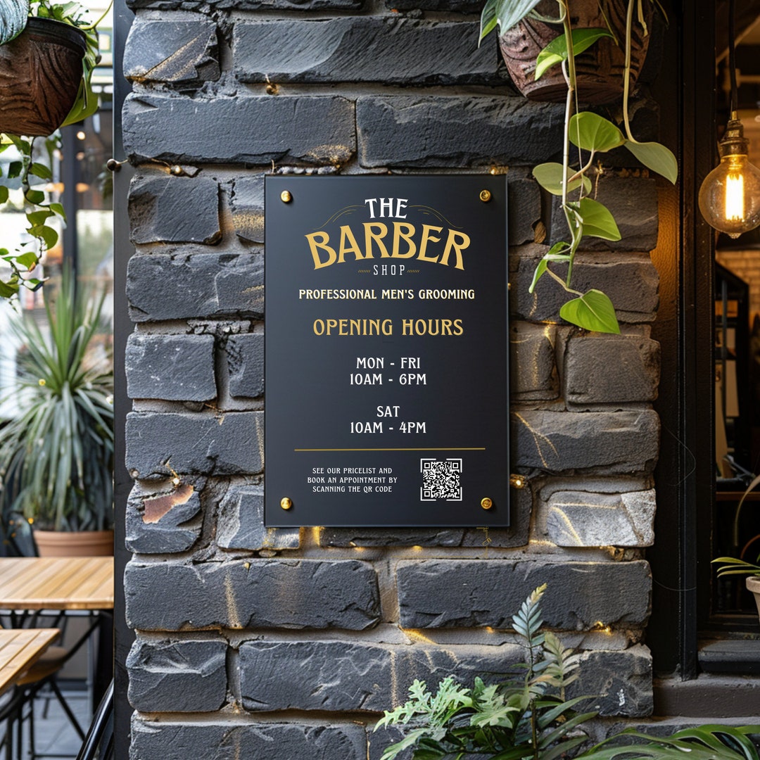 Barber Shop Opening Acrylic Sign, Business Hours Sign, Personalised ...