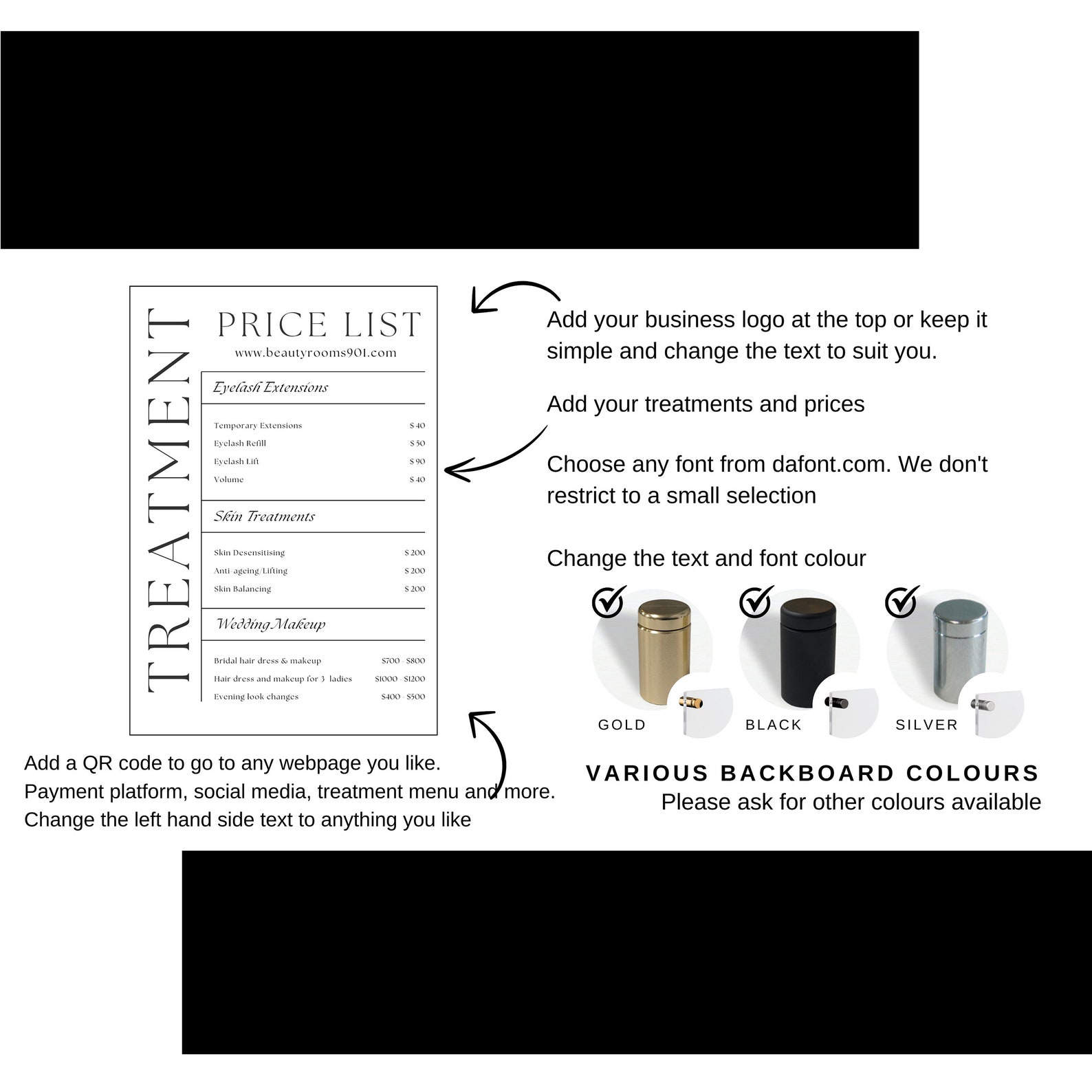 Customizable Acrylic Price Menu With QR Code for Salons, Spas, and ...