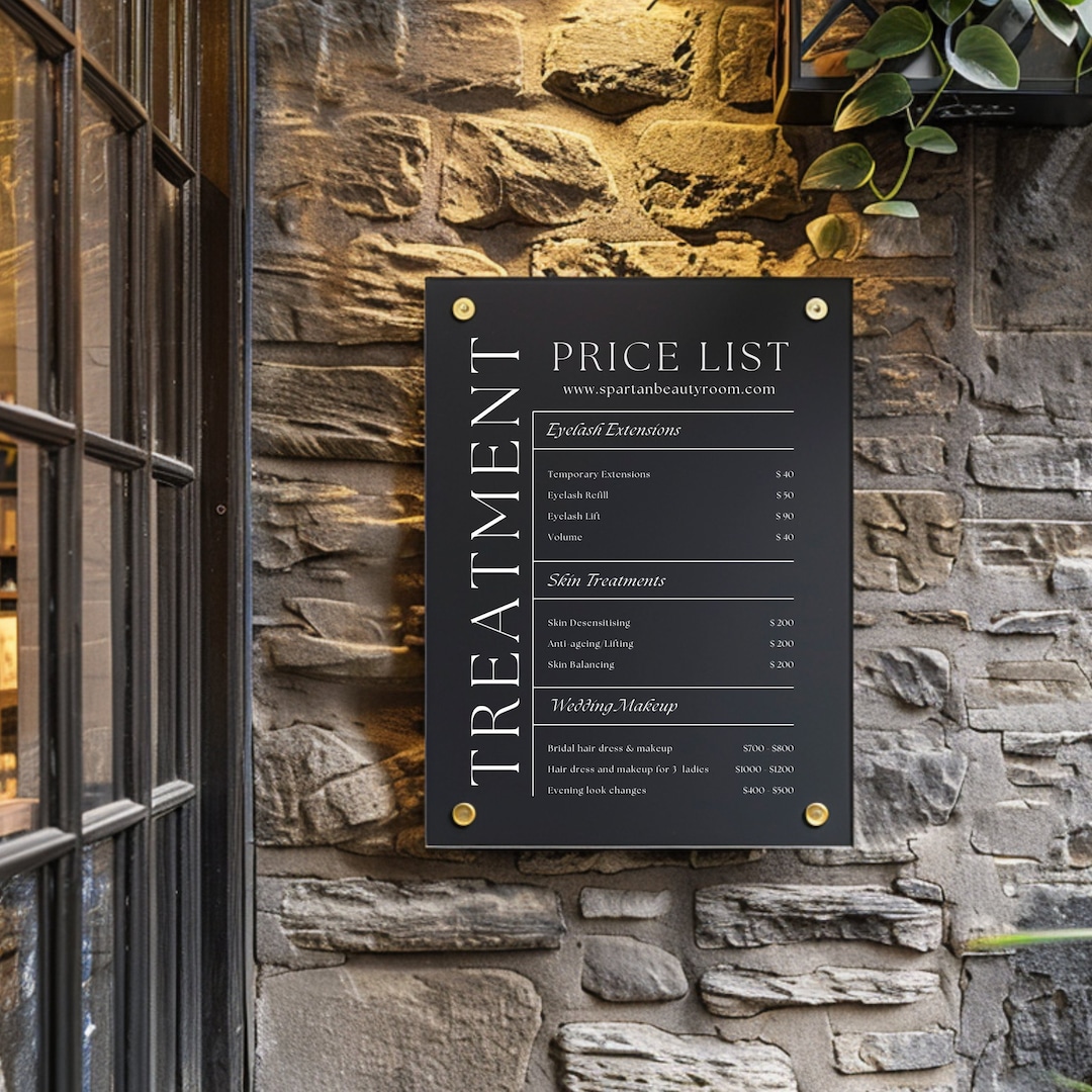 Customizable Acrylic Price Menu With QR Code for Salons, Spas, and ...
