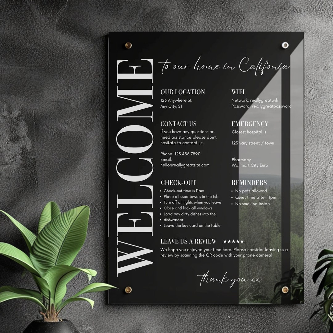 Airbnb Guest Arrival Welcome Sign, Personalised Wall Mounted Acrylic ...