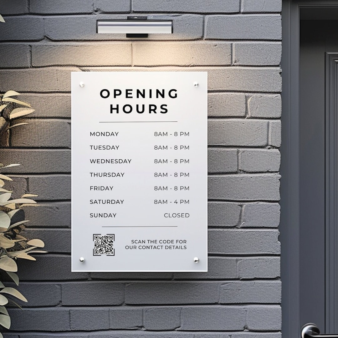 Custom Printed Acrylic Business Hours Sign, Personalised Shop Opening ...