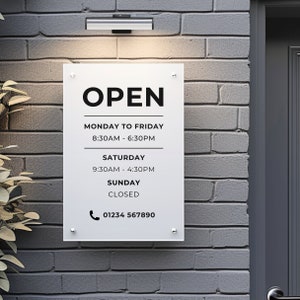 Professional Acrylic Business Hours Sign, Personalised Shop Opening ...