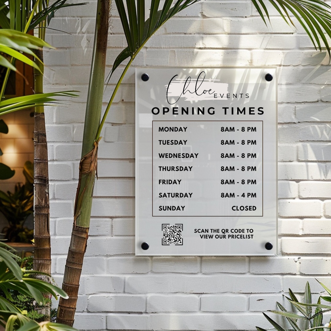 Custom Printed Acrylic Business Hours Sign, Personalised Shop Opening ...