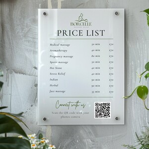 Personalised Acrylic Price List & QR Code | Beauty Salon Wall Sign ...