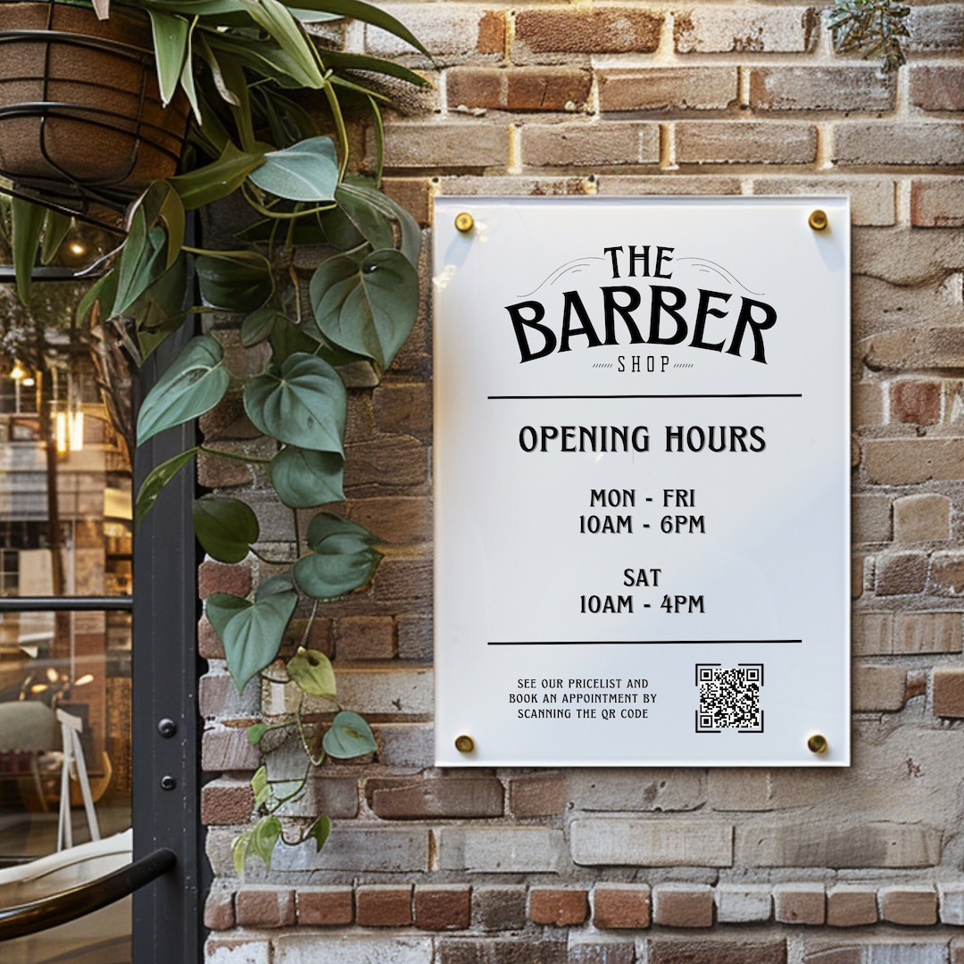 Barber Shop Opening Acrylic Sign, External Business Hours Sign ...
