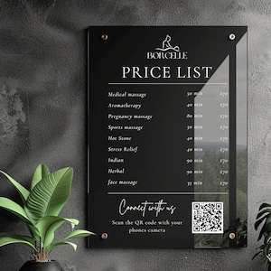 Personalised Acrylic Price List & QR Code | Beauty Salon Wall Sign ...