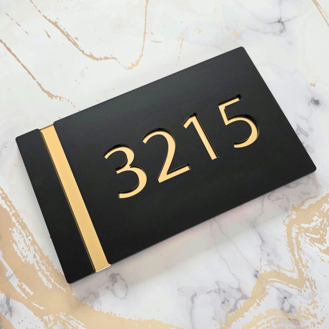 Large Modern Grey House Sign Gold Acrylic Property Number Marble ...