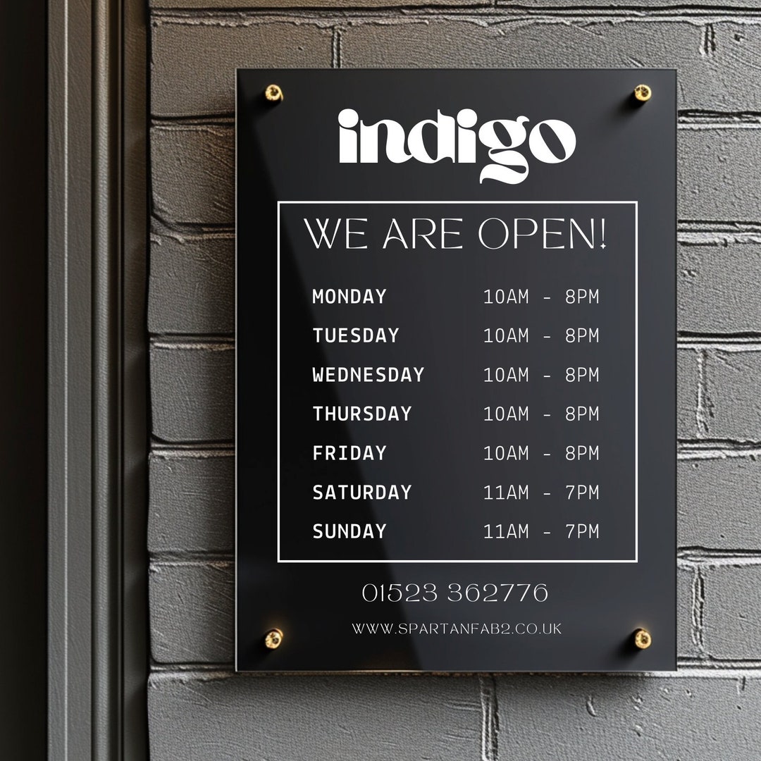 Custom Printed Acrylic Business Hours Sign, Personalised Shop Opening ...