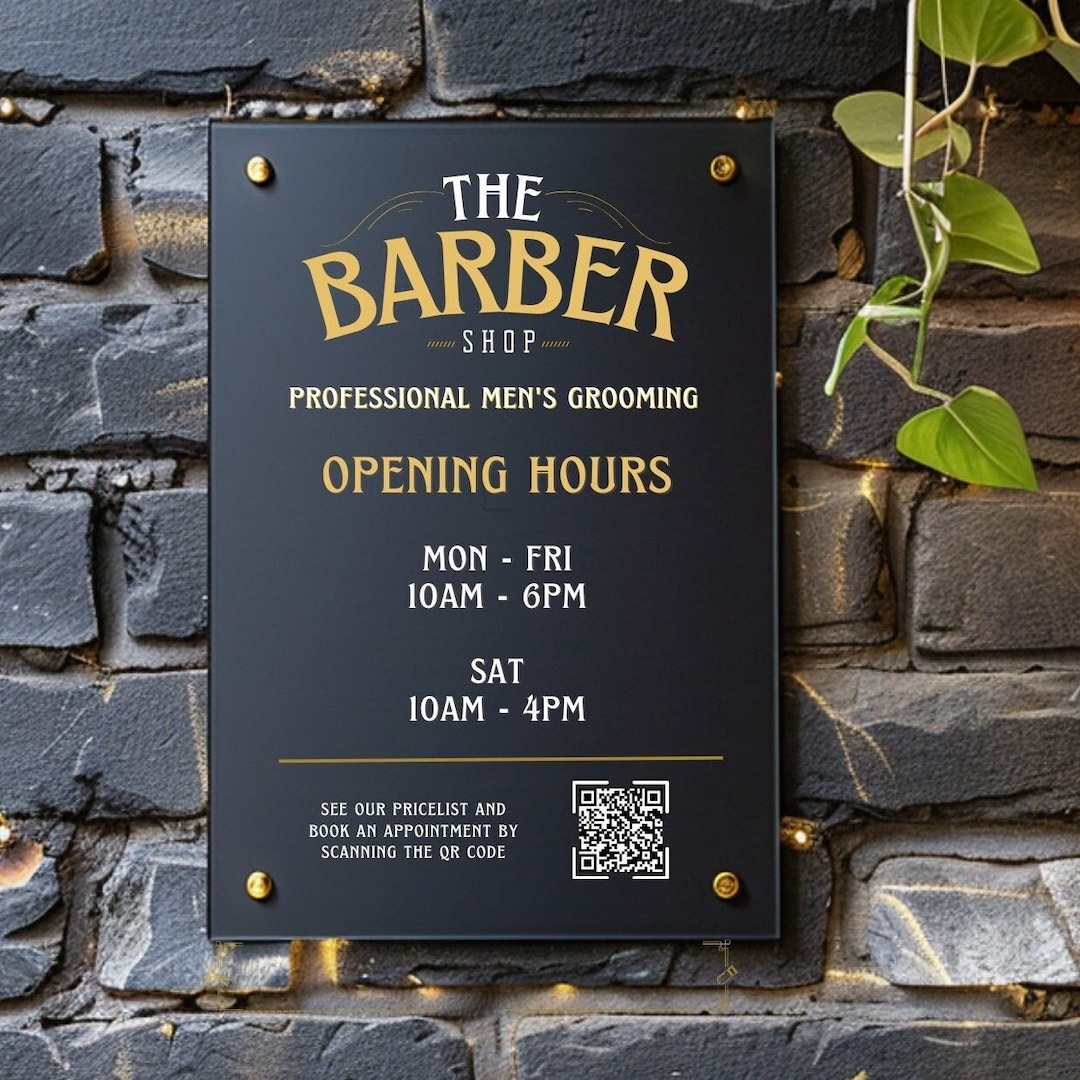 Barber Shop Opening Acrylic Sign, External Business Hours Sign ...