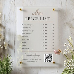 Personalised Acrylic Price List & QR Code | Beauty Salon Wall Sign ...