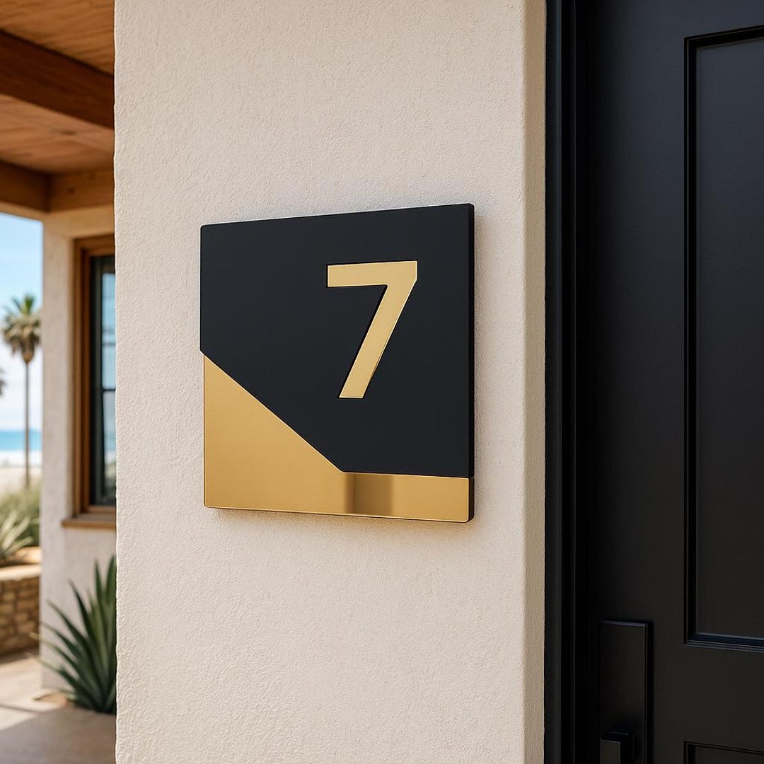 Modern Grey House Sign Gold Acrylic Property Number Marble Apartment ...