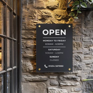 Professional Acrylic Business Hours Sign, Personalised Shop Opening ...