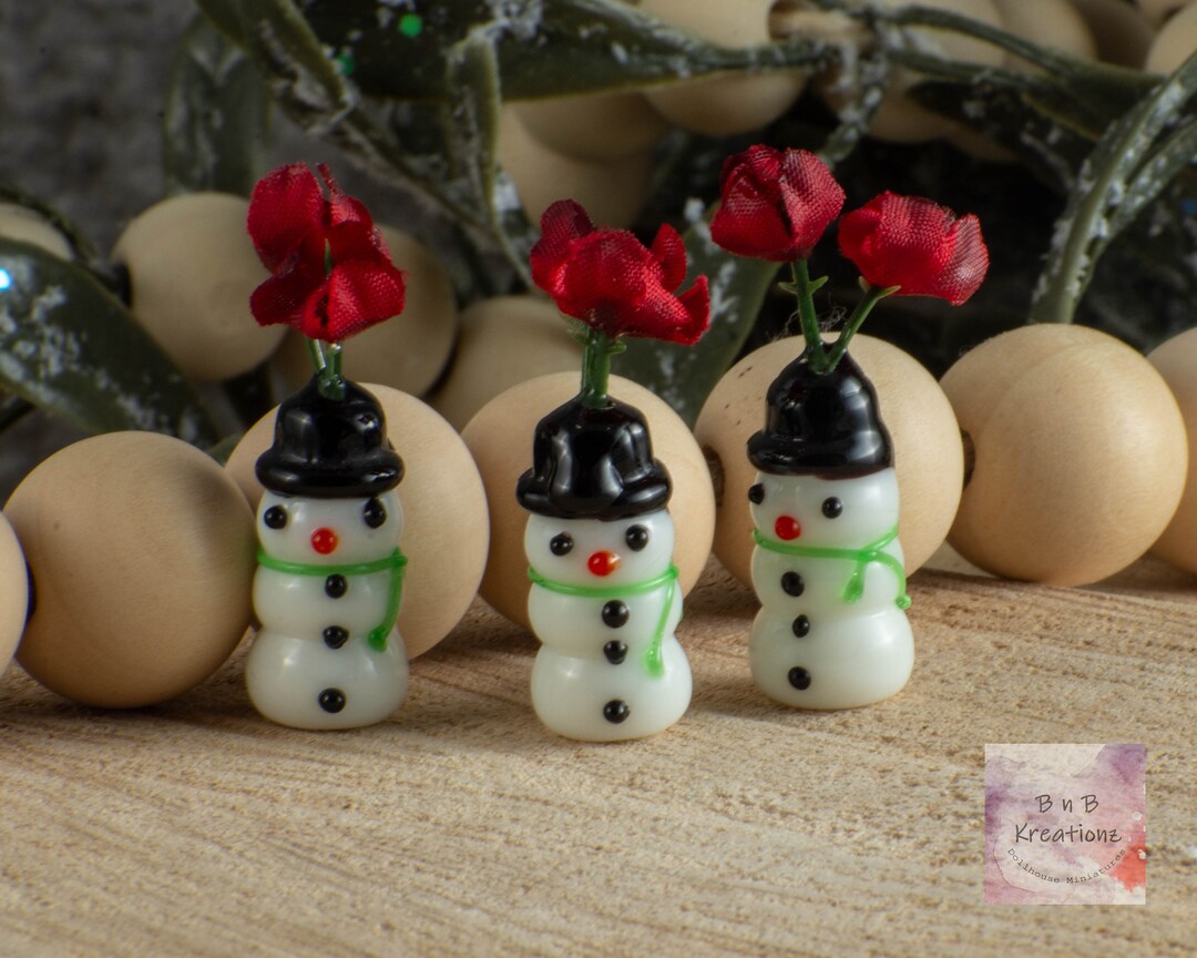 Miniature Potted Plant in Glass Snowman With Red Flower for 1:12 Scale ...
