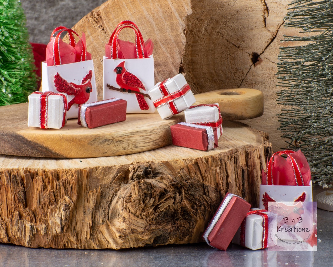 Miniature Christmas Presents Modern Style Red Cardinals & Shimmers ...