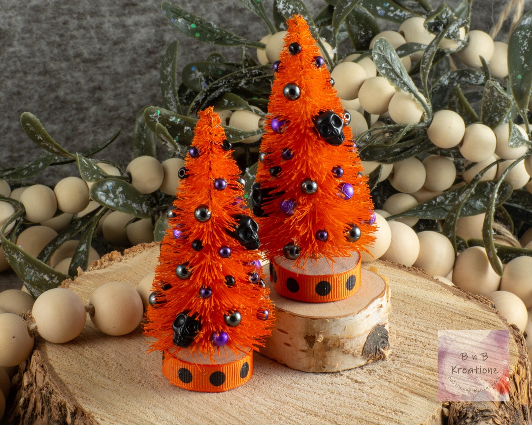 Miniature Halloween Tree Bright Orange & Skulls Dollhouse - Etsy