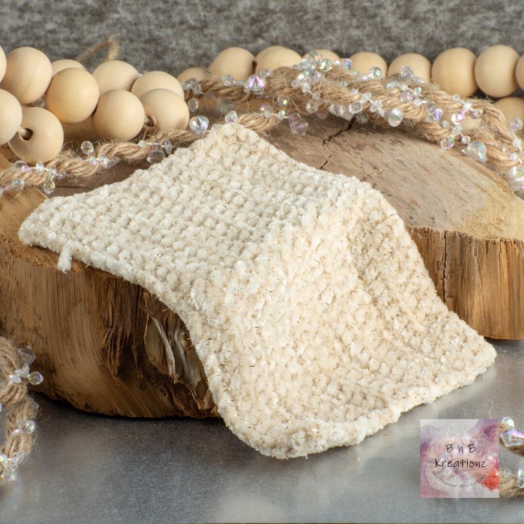 Miniature Chunky Crochet Blanket in Cream & Gold for 1:12 Scale ...