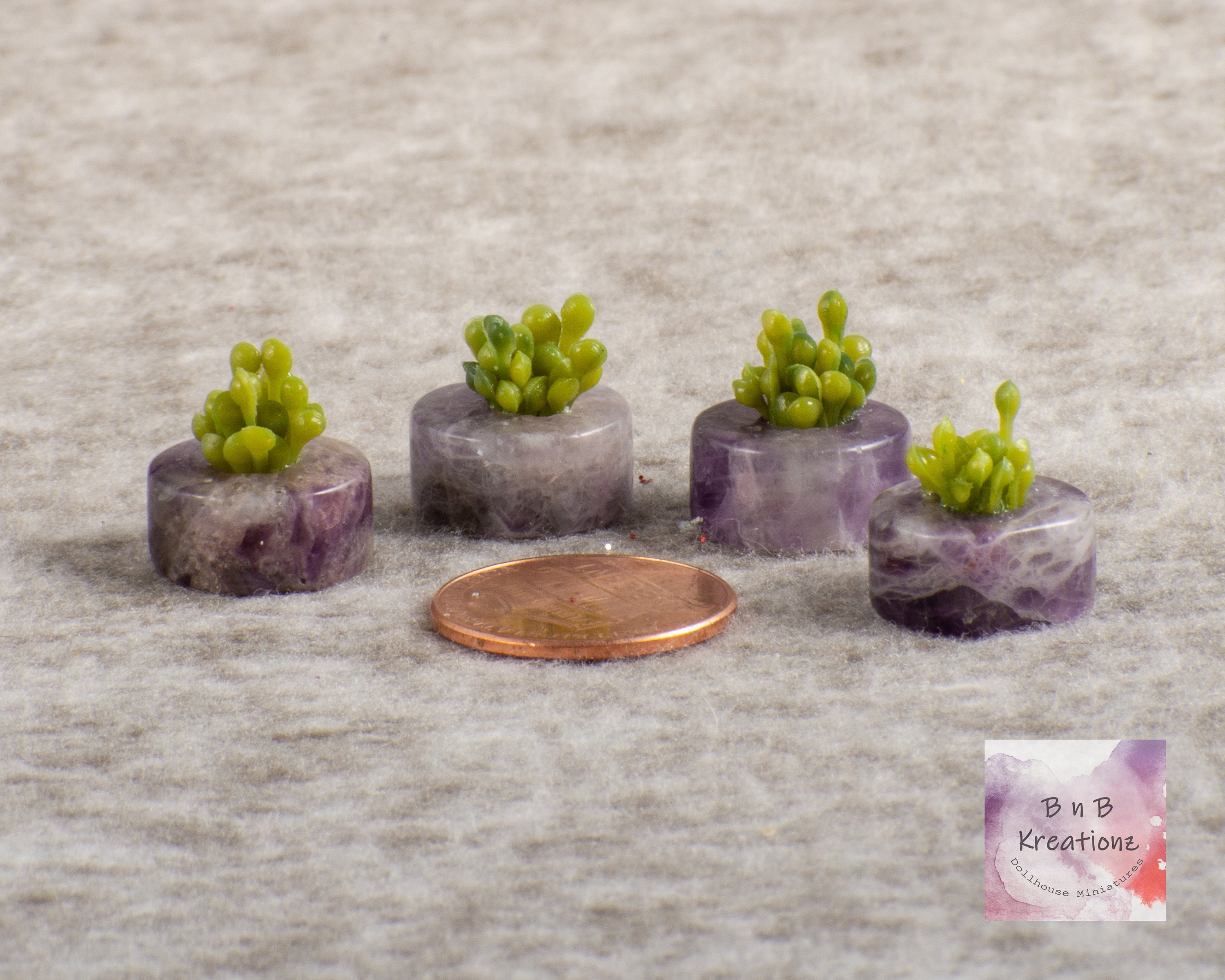 Miniature Potted Plant in Purple Amethyst Pot With Succulent for 1:12 ...