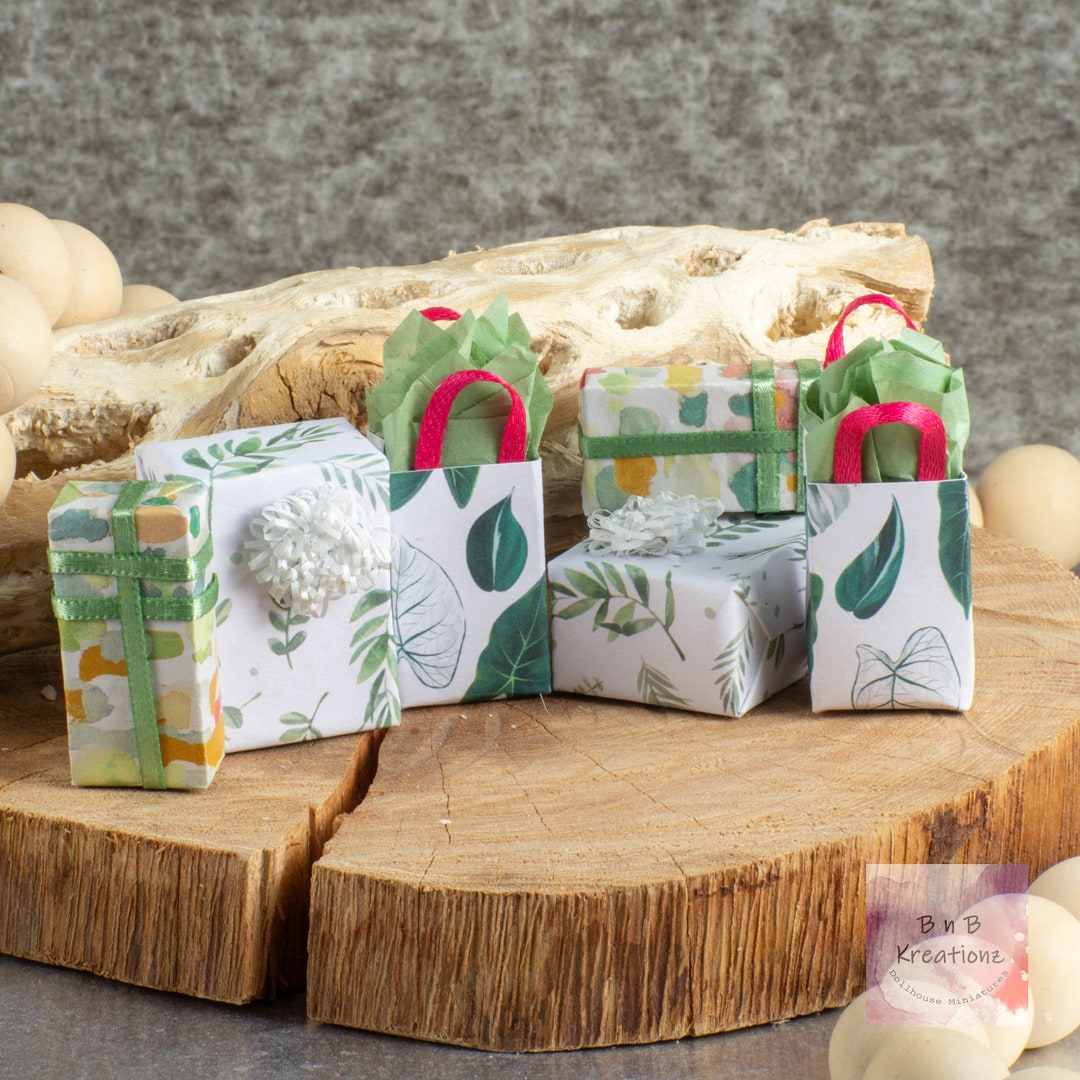 Miniature Present Set Leafy Plant Patterns Dollhouse - Etsy