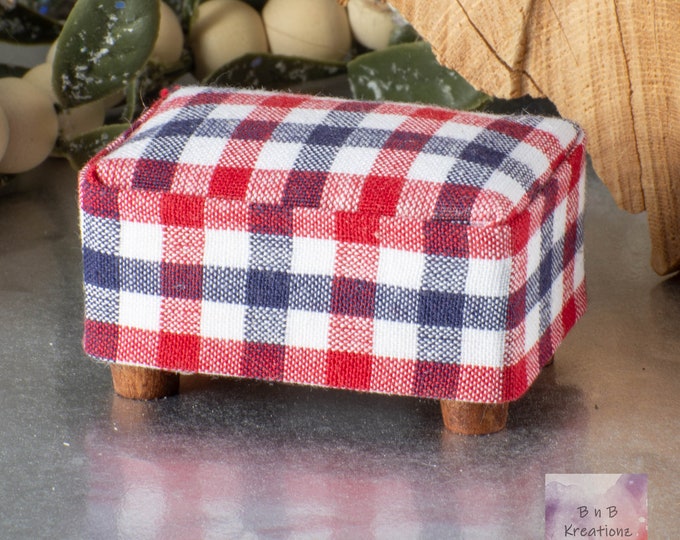 Miniature Ottoman Footstool in Red, White & Blue Check for 1:12 Scale ...