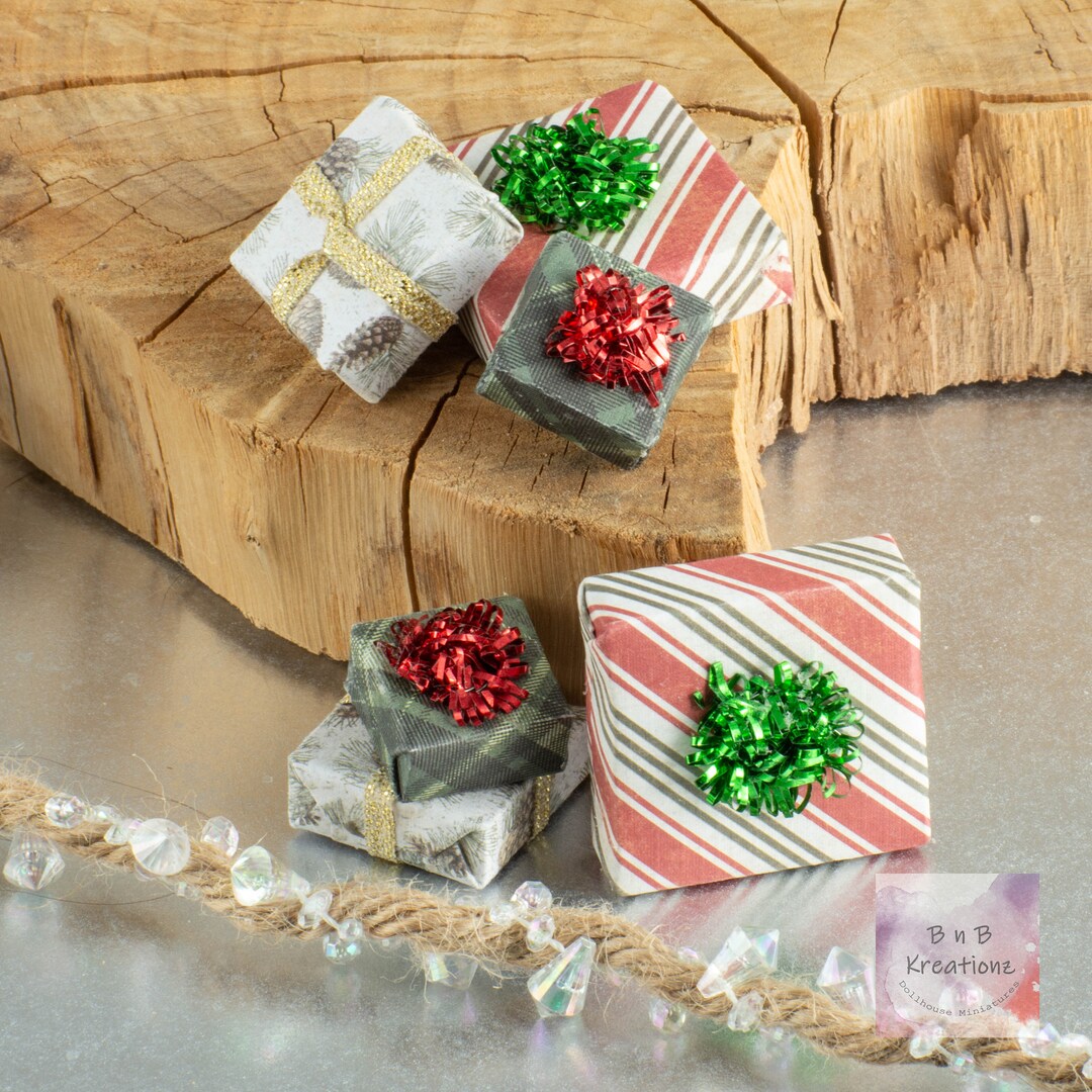 Miniature Presents With Plaid, Stripe & Pinecones for 1:12 Scale ...