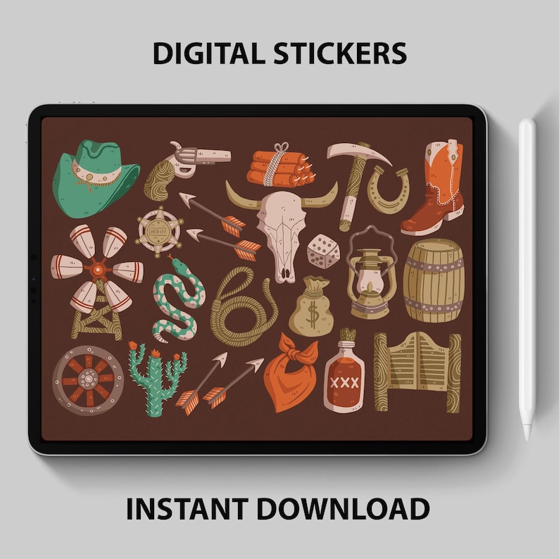 Wild West Digital Stickers – 21 PNG Graphics for Digital Planners and ...
