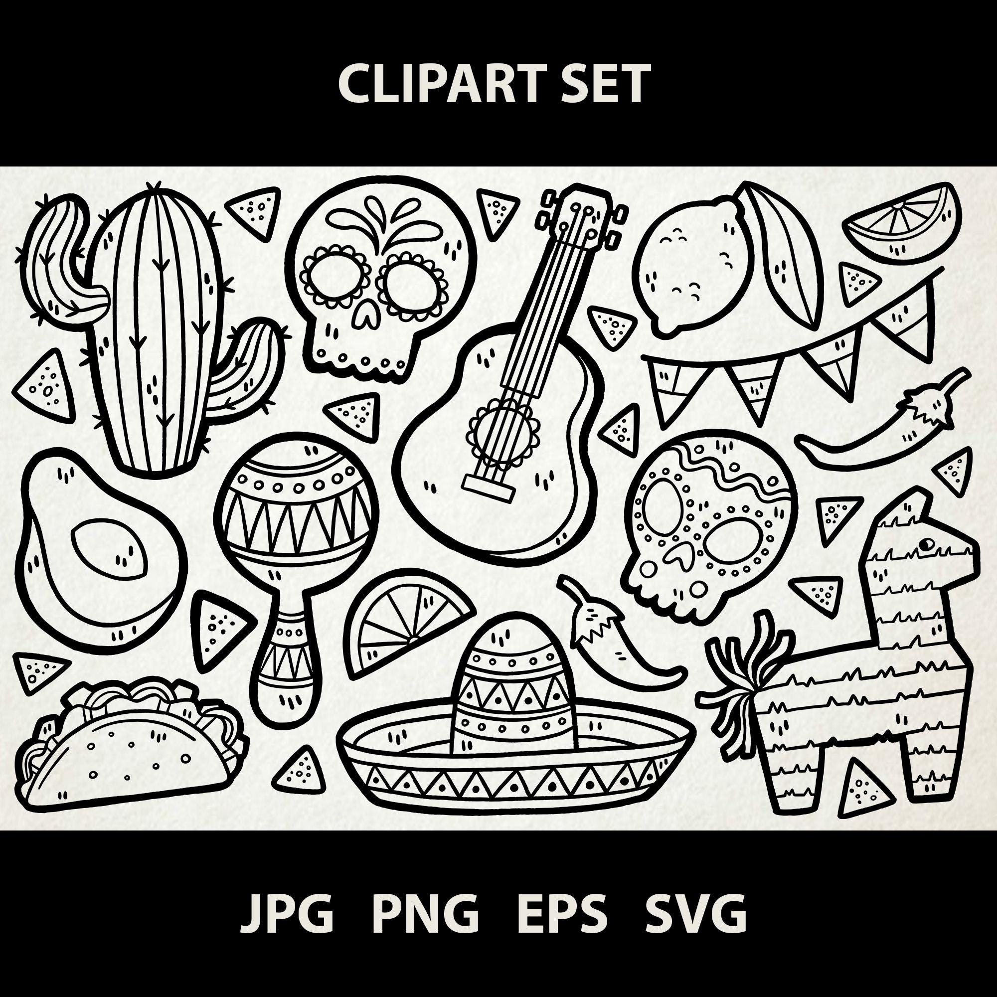 Cinco De Mayo Clipart | Jpg, Png, Eps, Svg | Digital Line Art ...