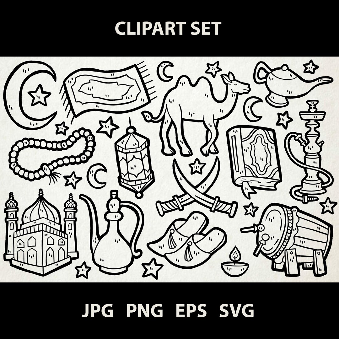 Arabian Clipart | Jpg, Png, Eps, Svg | Digital Line Art Illustration ...