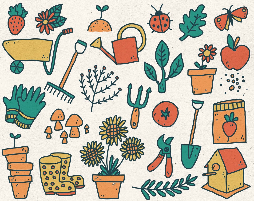 26 Gardening Doodles / Digital PNG Clipart Graphics / + EPS Vector ...