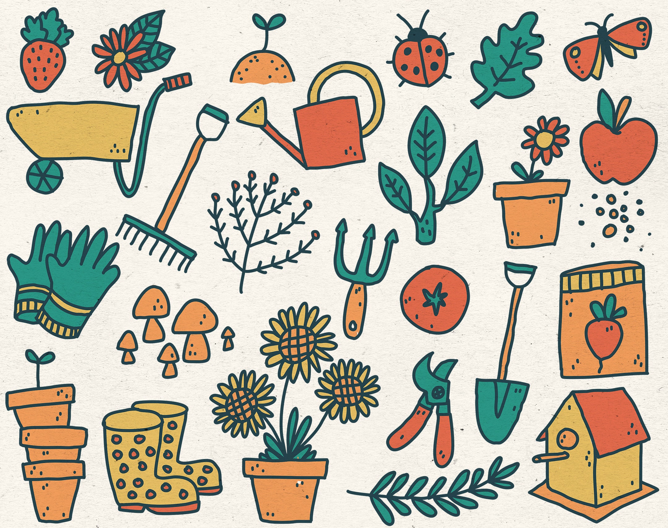 26 Gardening Doodles / Digital PNG Clipart Graphics / + EPS Vector ...