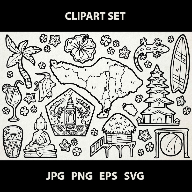 Bali Line Art Doodles / Digital Clip Art Graphics / Ubud, Indonesia ...