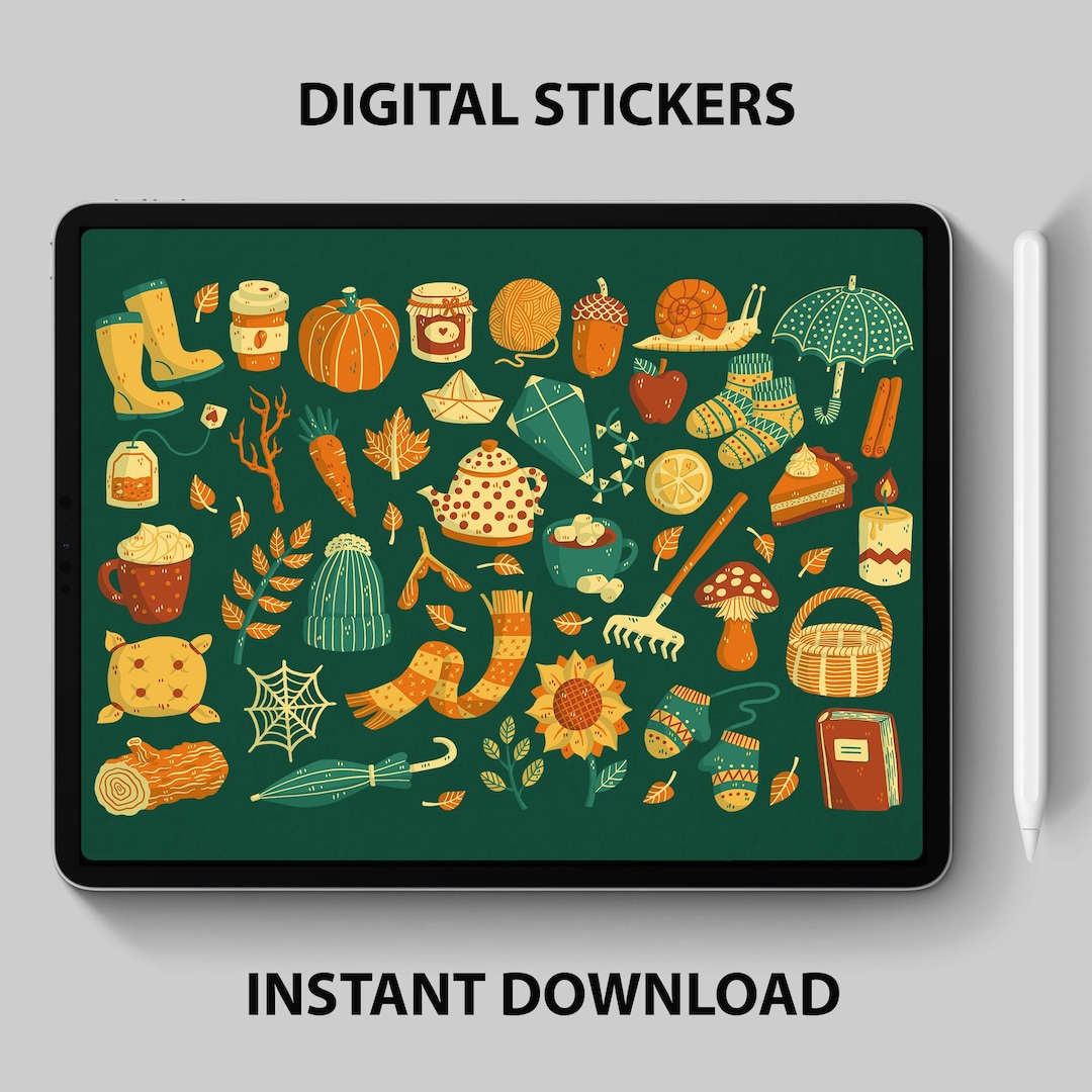 Autumn Digital Stickers - 39 PNG Cliparts for Planners, Scrapbooking ...
