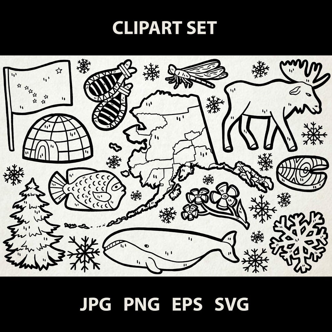 Alaska Clipart | Jpg, Png, Eps, Svg | Digital Line Art Illustration ...