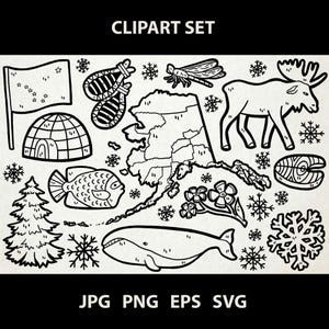 Alaska Clipart | Jpg, Png, Eps, Svg | Digital Line Art Illustration ...