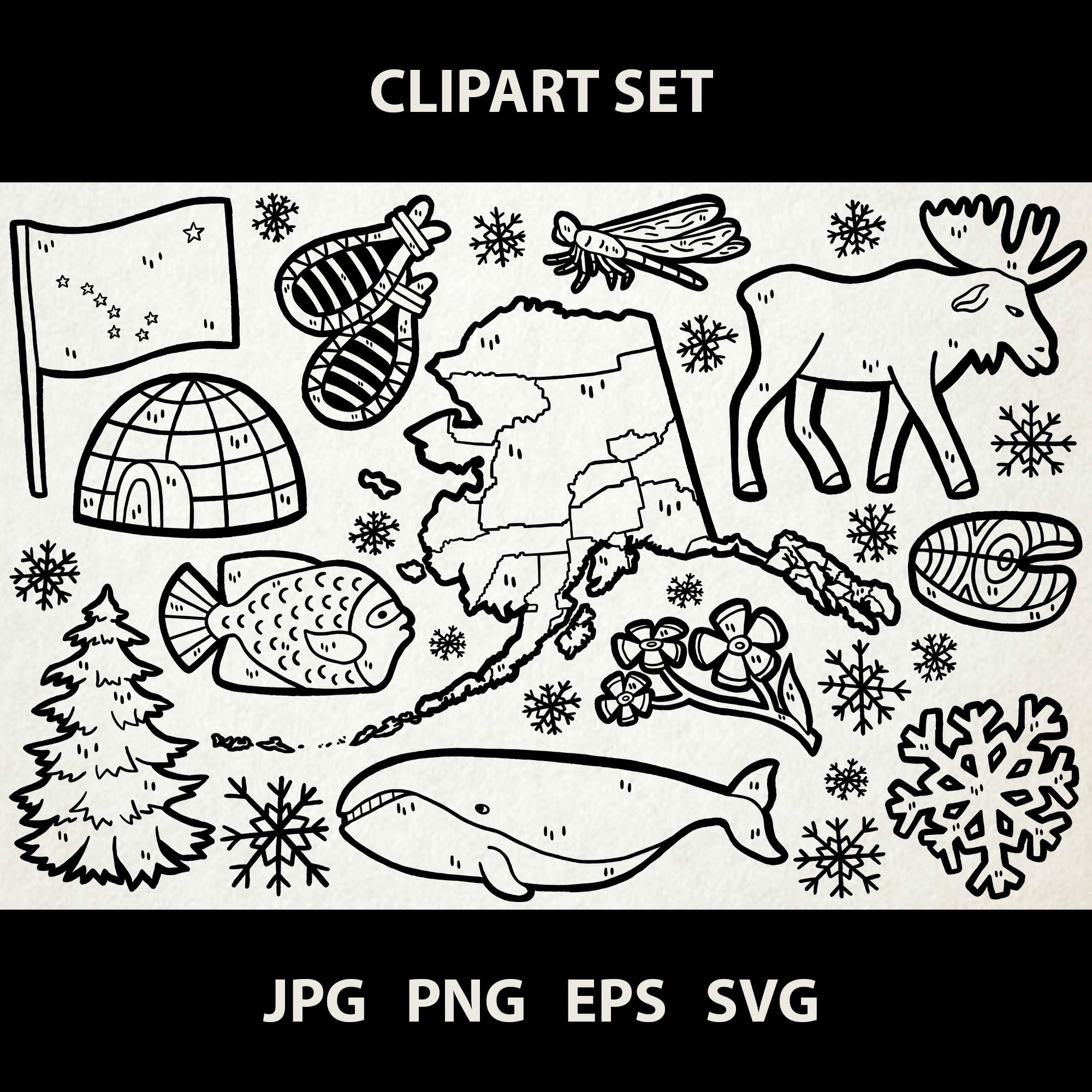 Alaska Clipart | Jpg, Png, Eps, Svg | Digital Line Art Illustration ...