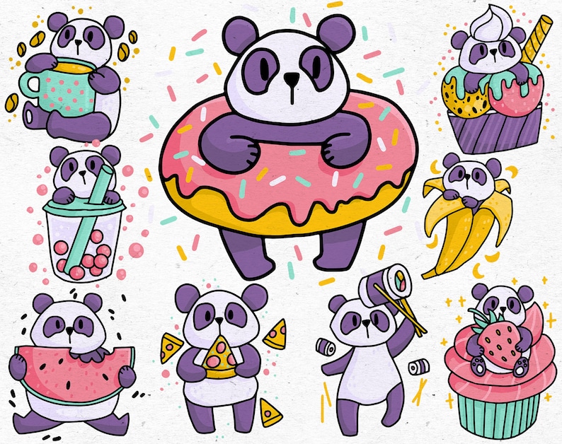 Kawaii Panda Doodles / Digital Clip Art Graphics / SVG, PNG, EPS / for ...