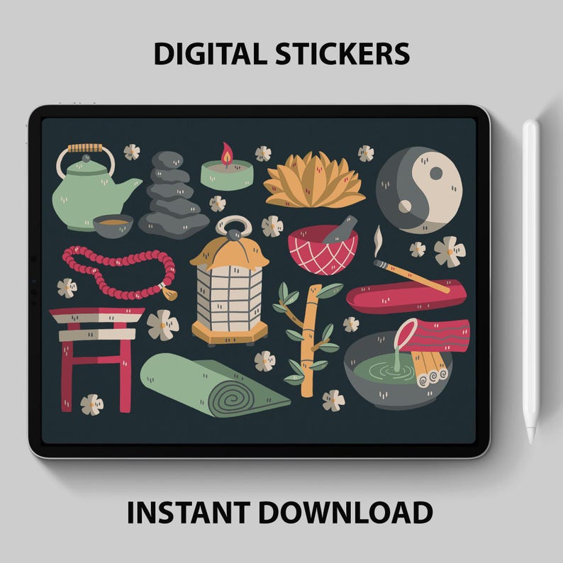 Zen Digital Stickers – 15 PNG Graphics for Digital Planners ...