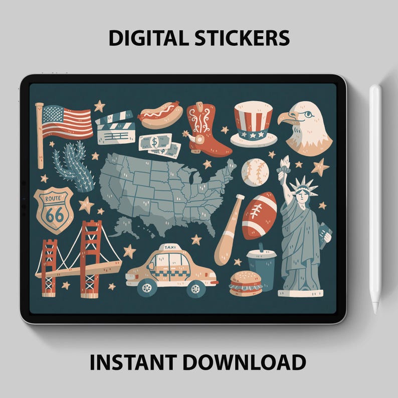 USA Digital Stickers – Landmarks, Culture & American Icons – 19 PNG ...
