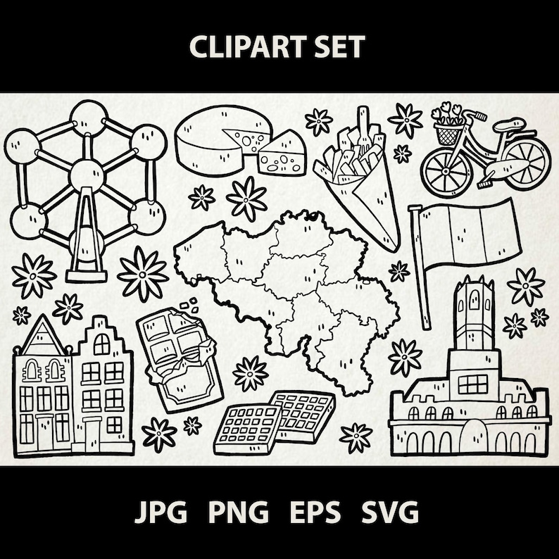 Belgium Line Art Doodles / Digital Clip Art Graphics / Europe, Brussels ...