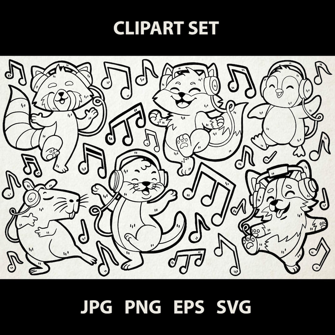 Dancing Animals Clipart | Jpg, Png, Eps, Svg | Digital Line Art Vector ...