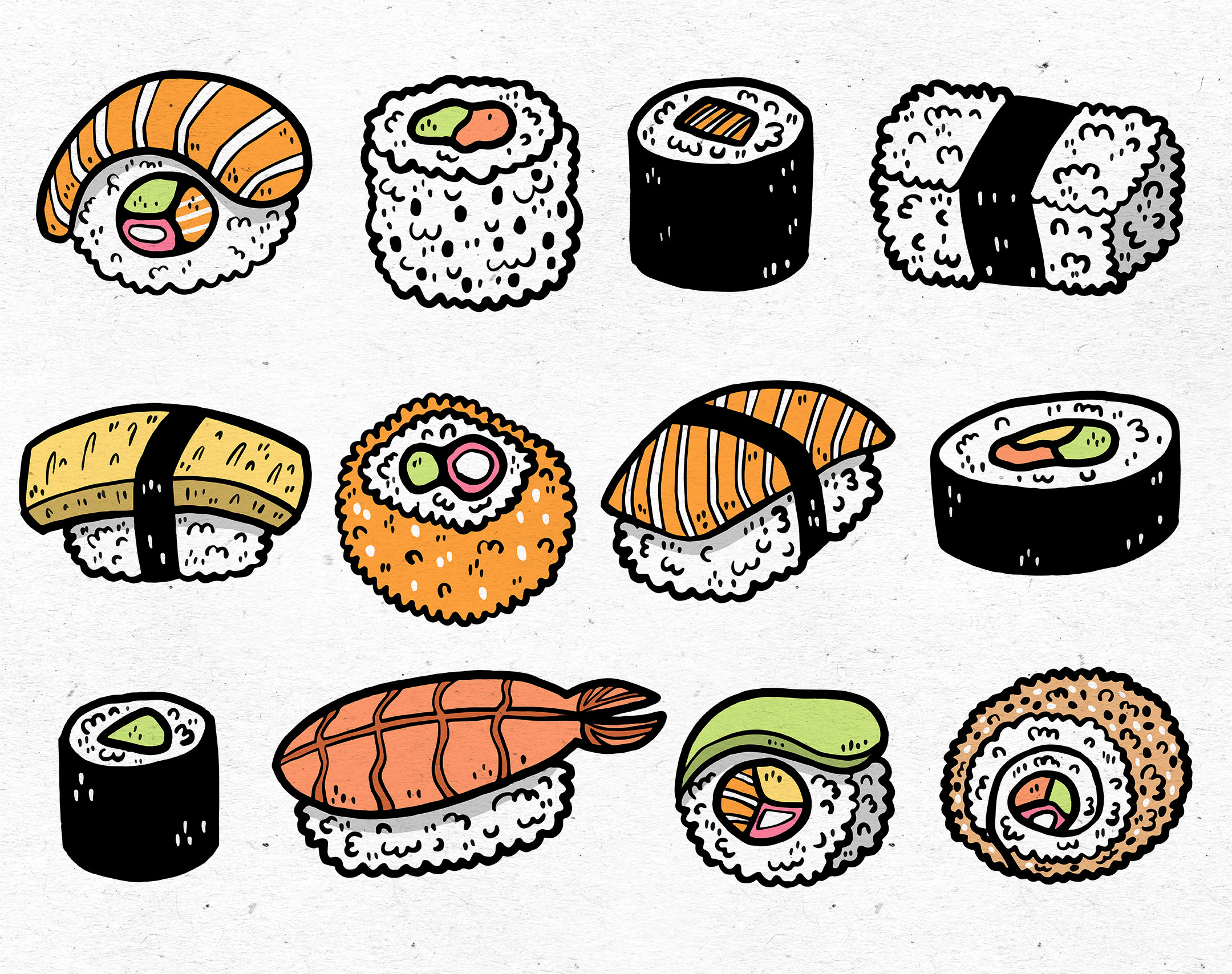 Sushi Doodles / Maki, Nigiri, Sashimi / Digital Clip Art Graphics / SVG ...
