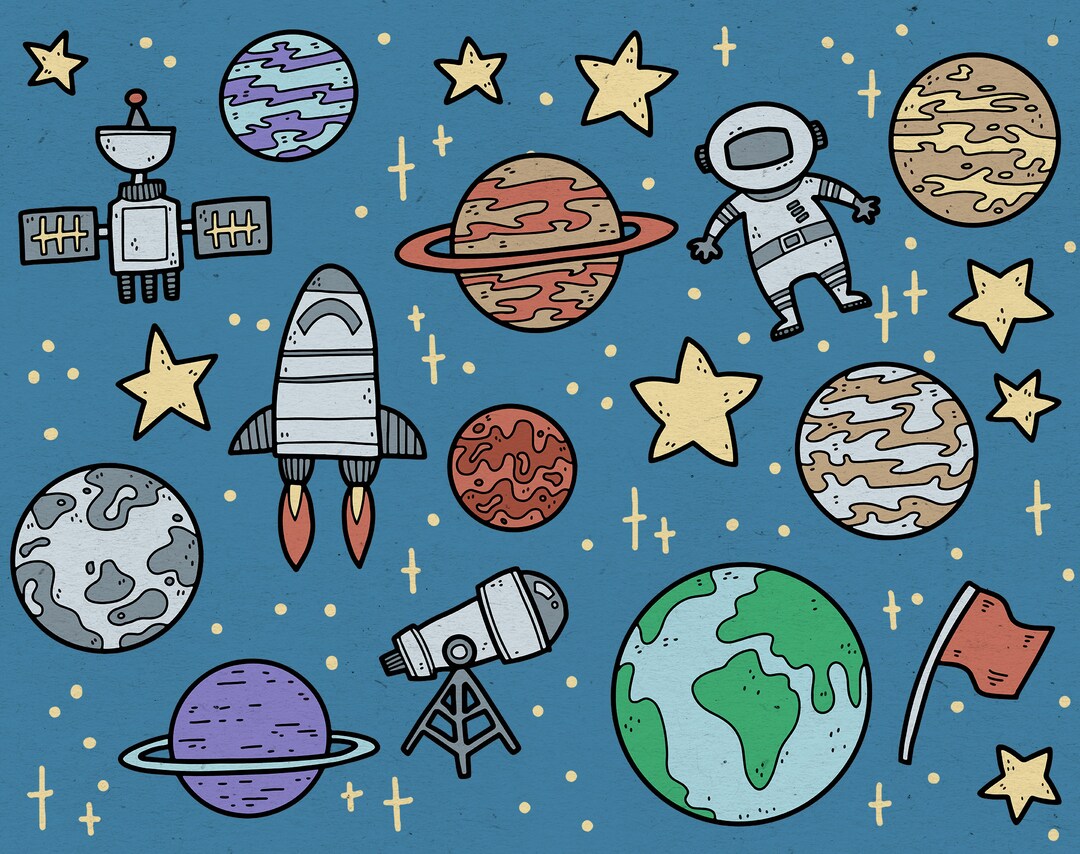 Bundle of Space, Planets & Galaxy Doodles / Digital Clip Art Graphics ...