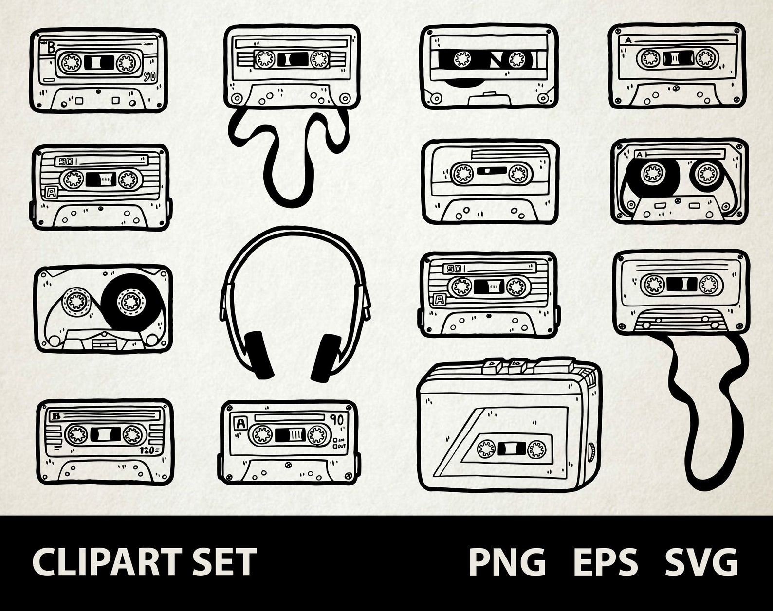 Cassettes / Digital Clip Art Graphics / SVG, PNG, EPS / Vintage, Retro ...