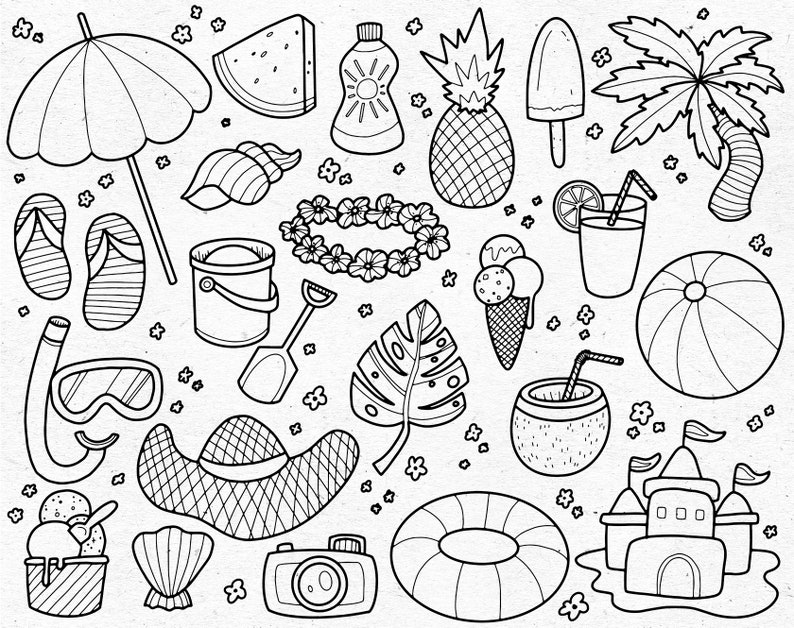 22 Beach Doodles / Digital Clipart Graphics / PNG, JPG, EPS ...